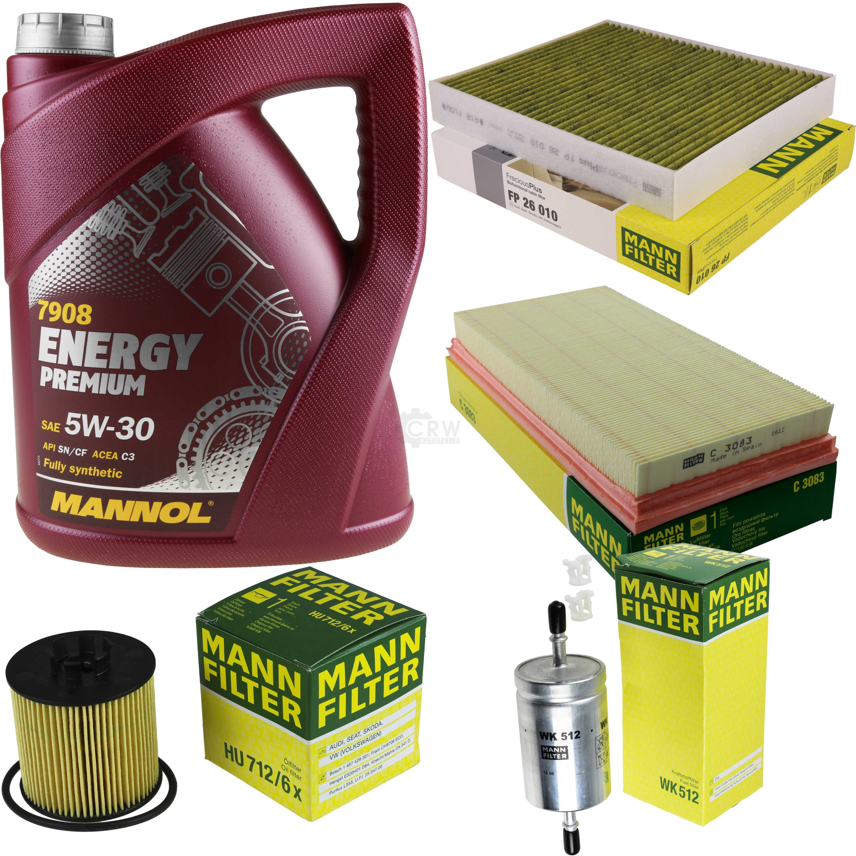 MANNOL 5L Energy Premium 5W-30 + MANN-FILTER Filtro Per VW Polo 9N 1.4 ...
