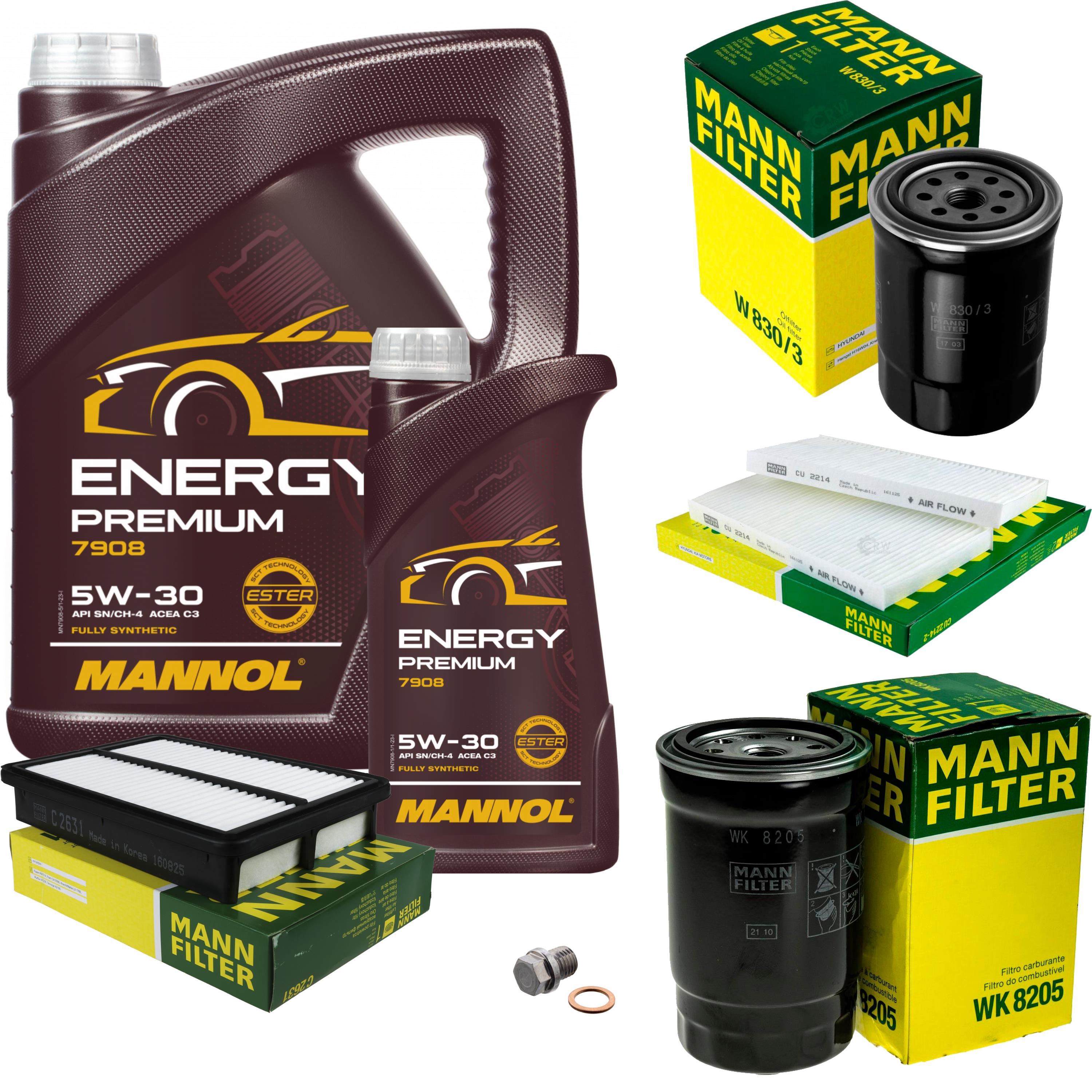 MANN Inspection set 6L MANOL Energy Premium 5W-30 pour Hyundai Tucson 2 ...